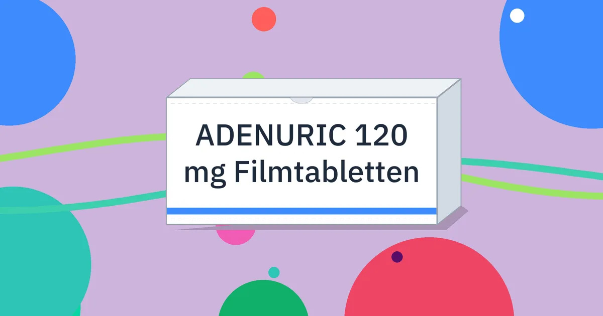 Symbolbild: Packung mit der Aufschrift ADENURIC 120 mg Filmtabletten (PZN 14260561) – Verfügbarkeit und Bezug in Apotheken in Frankfurt am Main