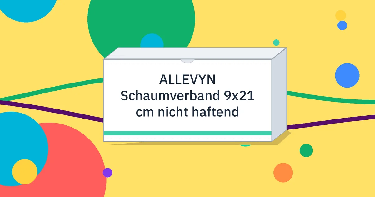 Symbolbild: Packung mit der Aufschrift ALLEVYN Schaumverband 9x21 cm nicht haftend (PZN 02176743) – Verfügbarkeit und Bezug in Apotheken in Frankfurt am Main