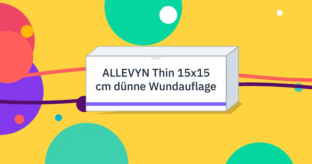 Symbolbild: Packung mit der Aufschrift ALLEVYN Thin 15x15 cm dünne Wundauflage (PZN 03126931) – Verfügbarkeit und Bezug in Apotheken in Frankfurt am Main