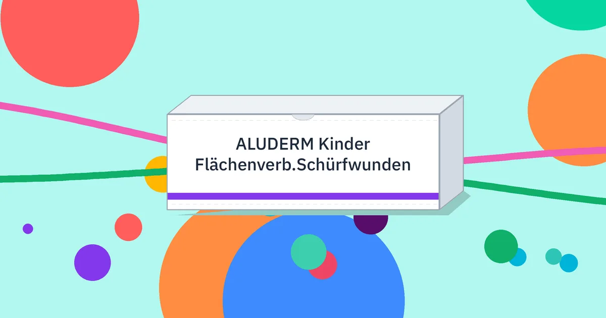 Symbolbild: Packung mit der Aufschrift ALUDERM Kinder Flächenverb.Schürfwunden (PZN 00118718) – Verfügbarkeit und Bezug in Apotheken in Frankfurt am Main