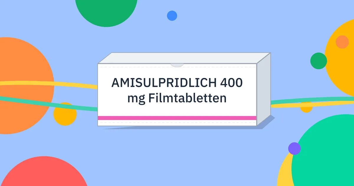 Symbolbild: Packung mit der Aufschrift AMISULPRIDLICH 400 mg Filmtabletten (PZN 02944165) – Verfügbarkeit und Bezug in Apotheken in Frankfurt am Main