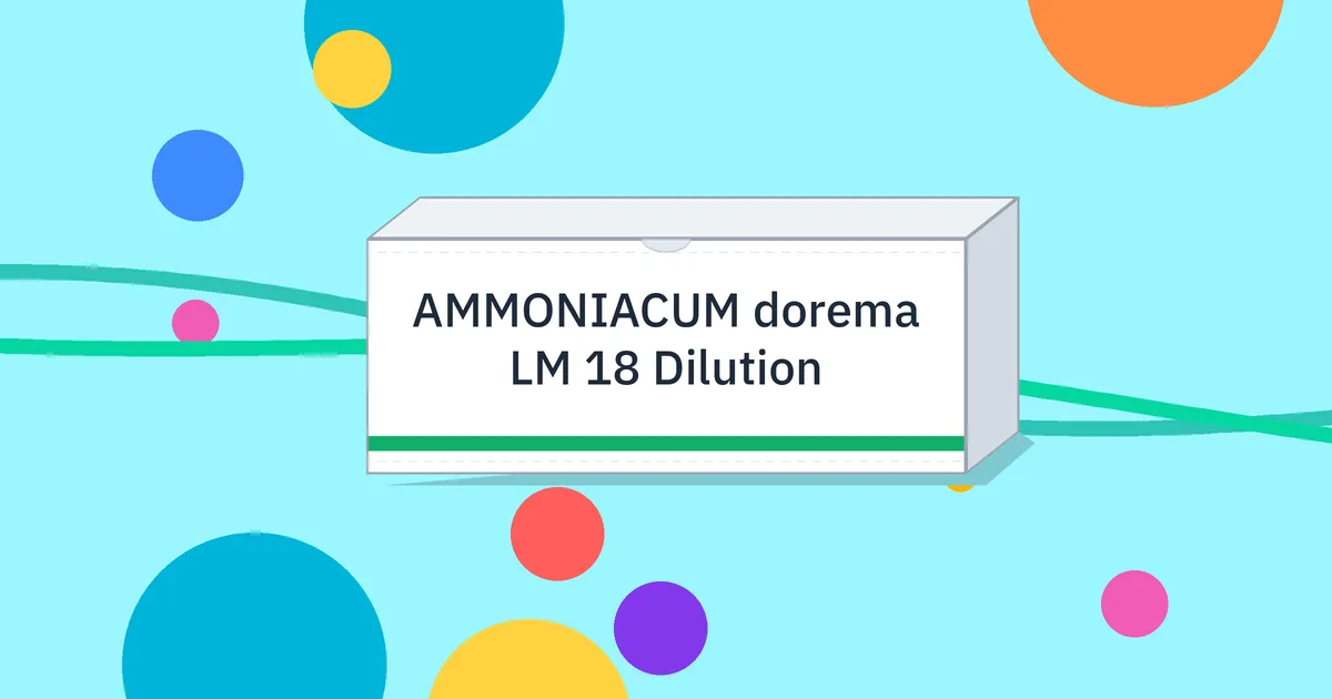 Symbolbild: Packung mit der Aufschrift AMMONIACUM dorema LM 18 Dilution (PZN 13319074) – Verfügbarkeit und Bezug in Apotheken in Frankfurt am Main