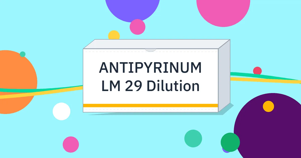 Symbolbild: Packung mit der Aufschrift ANTIPYRINUM LM 29 Dilution (PZN 13376770) – Verfügbarkeit und Bezug in Apotheken in Frankfurt am Main