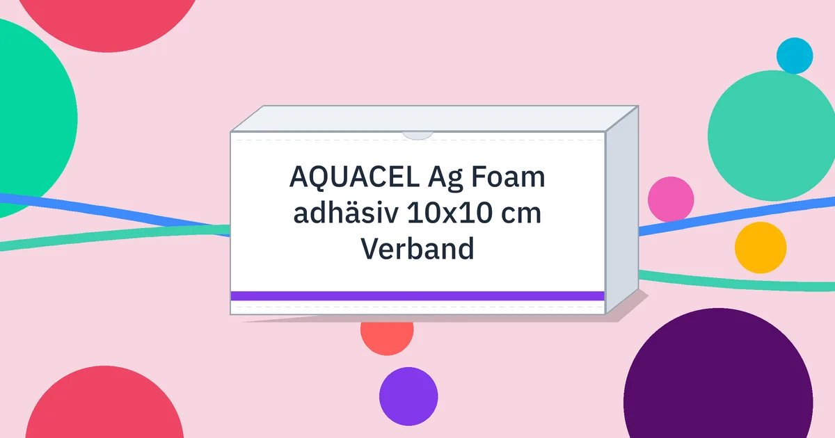 Symbolbild: Packung mit der Aufschrift AQUACEL Ag Foam adhäsiv 10x10 cm Verband (PZN 14133816) – Verfügbarkeit und Bezug in Apotheken in Frankfurt am Main