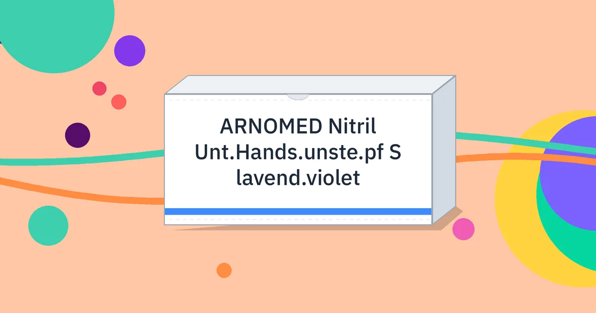 Symbolbild: Packung mit der Aufschrift ARNOMED Nitril Unt.Hands.unste.pf S lavend.violet (PZN 18136734) – Verfügbarkeit und Bezug in Apotheken in Frankfurt am Main