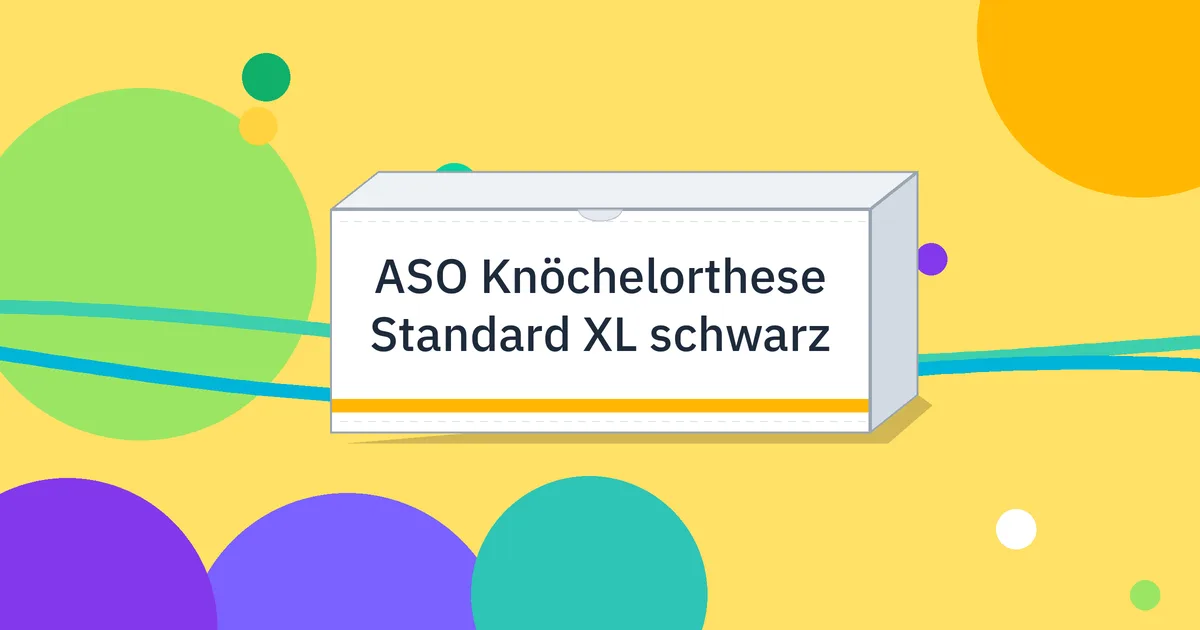 Symbolbild: Packung mit der Aufschrift ASO Knöchelorthese Standard XL schwarz (PZN 03106822) – Verfügbarkeit und Bezug in Apotheken in Frankfurt am Main