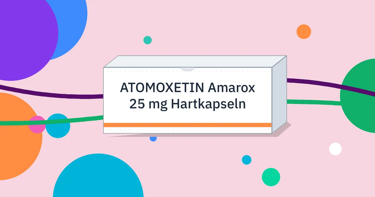 Symbolbild: Packung mit der Aufschrift ATOMOXETIN Amarox 25 mg Hartkapseln (PZN 19178580) – Verfügbarkeit und Bezug in Apotheken in Frankfurt am Main