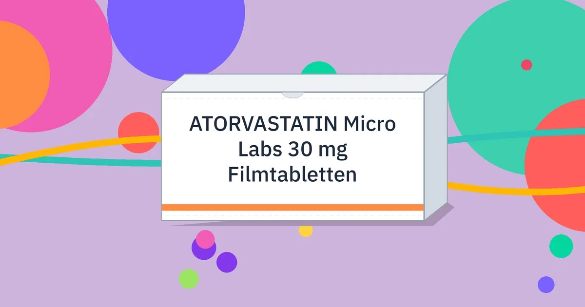 Symbolbild: Packung mit der Aufschrift ATORVASTATIN Micro Labs 30 mg Filmtabletten (PZN 18214776) – Verfügbarkeit und Bezug in Apotheken in Frankfurt am Main