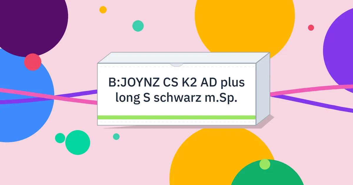 Symbolbild: Packung mit der Aufschrift B:JOYNZ CS K2 AD plus long S schwarz m.Sp. (PZN 20525466) – Verfügbarkeit und Bezug in Apotheken in Frankfurt am Main