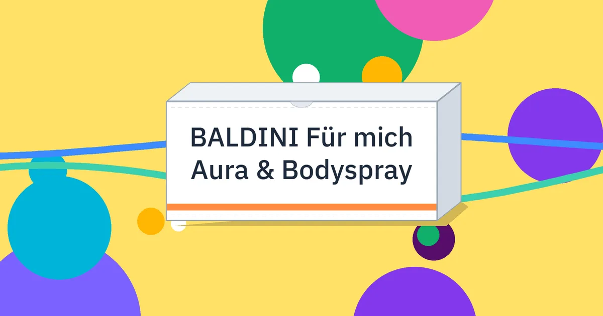 Symbolbild: Packung mit der Aufschrift BALDINI Für mich Aura & Bodyspray (PZN 18446297) – Verfügbarkeit und Bezug in Apotheken in Frankfurt am Main