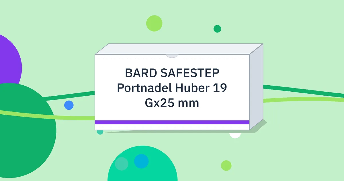 Symbolbild: Packung mit der Aufschrift BARD SAFESTEP Portnadel Huber 19 Gx25 mm (PZN 17296140) – Verfügbarkeit und Bezug in Apotheken in Frankfurt am Main