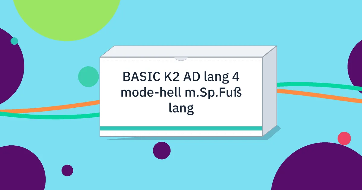 Symbolbild: Packung mit der Aufschrift BASIC K2 AD lang 4 mode-hell m.Sp.Fuß lang (PZN 20264853) – Verfügbarkeit und Bezug in Apotheken in Frankfurt am Main