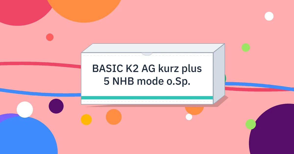 Symbolbild: Packung mit der Aufschrift BASIC K2 AG kurz plus 5 NHB mode o.Sp. (PZN 20268199) – Verfügbarkeit und Bezug in Apotheken in Frankfurt am Main