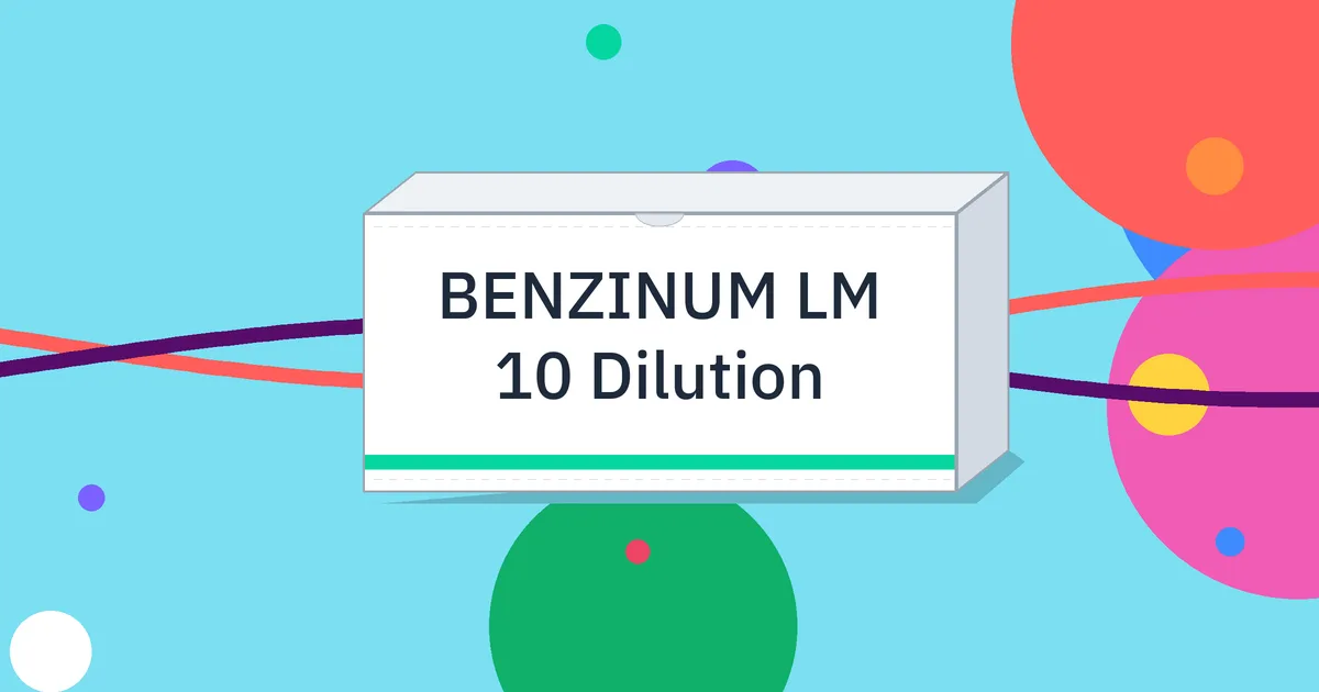 Symbolbild: Packung mit der Aufschrift BENZINUM LM 10 Dilution (PZN 12792006) – Verfügbarkeit und Bezug in Apotheken in Frankfurt am Main