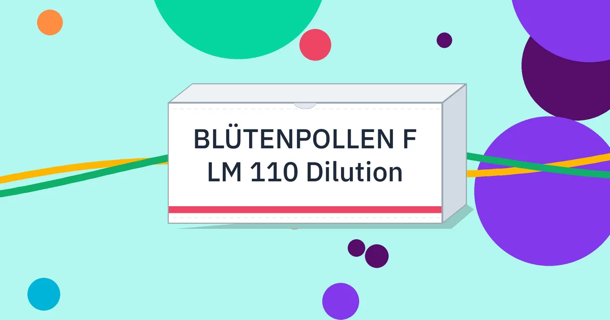 Symbolbild: Packung mit der Aufschrift BLÜTENPOLLEN F LM 110 Dilution (PZN 13389979) – Verfügbarkeit und Bezug in Apotheken in Frankfurt am Main