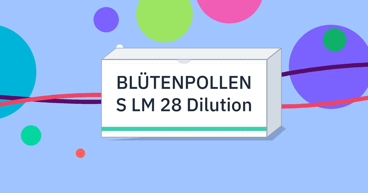 Symbolbild: Packung mit der Aufschrift BLÜTENPOLLEN S LM 28 Dilution (PZN 12795387) – Verfügbarkeit und Bezug in Apotheken in Frankfurt am Main