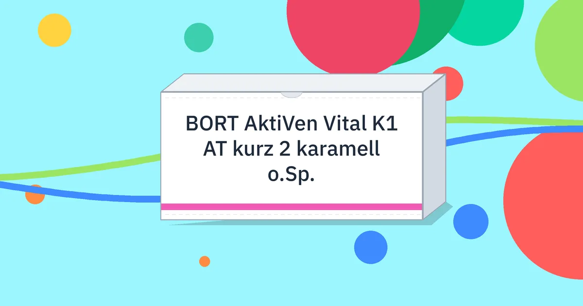 Symbolbild: Packung mit der Aufschrift BORT AktiVen Vital K1 AT kurz 2 karamell o.Sp. (PZN 13736984) – Verfügbarkeit und Bezug in Apotheken in Frankfurt am Main