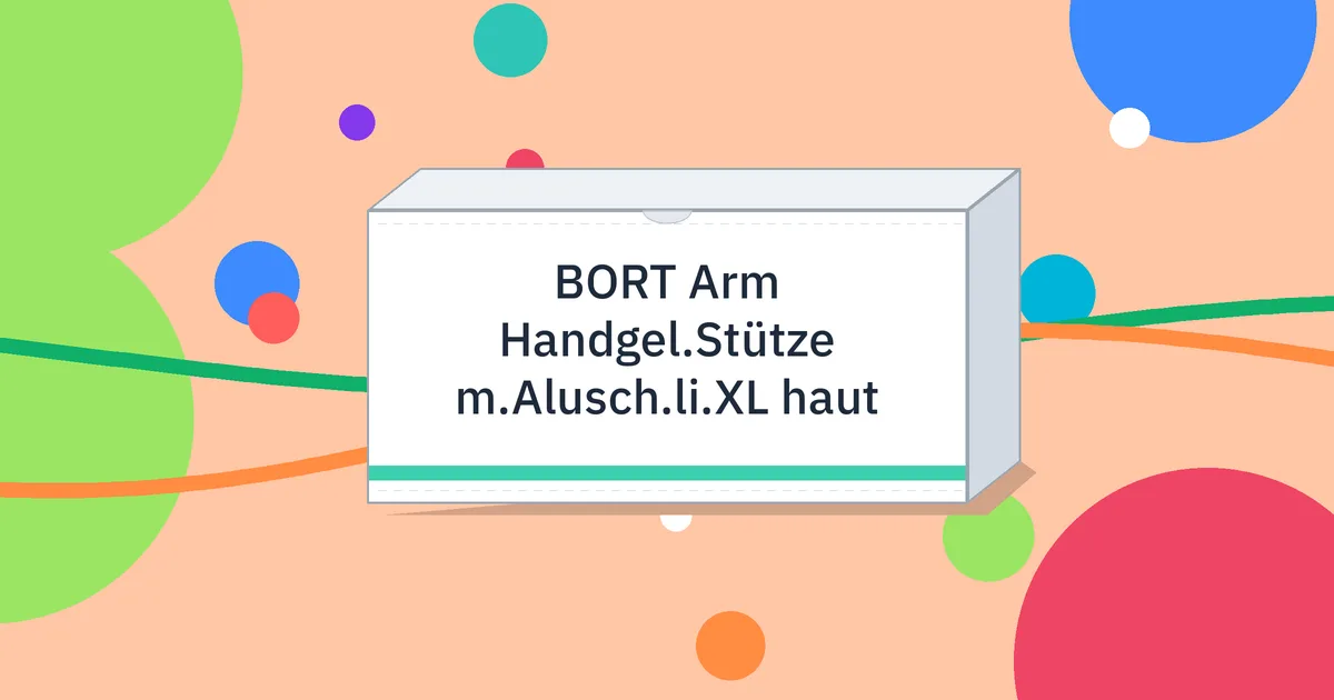 Symbolbild: Packung mit der Aufschrift BORT Arm Handgel.Stütze m.Alusch.li.XL haut (PZN 08527563) – Verfügbarkeit und Bezug in Apotheken in Frankfurt am Main