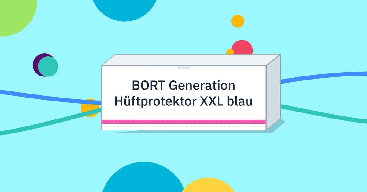 Symbolbild: Packung mit der Aufschrift BORT Generation Hüftprotektor XXL blau (PZN 11581626) – Verfügbarkeit und Bezug in Apotheken in Frankfurt am Main