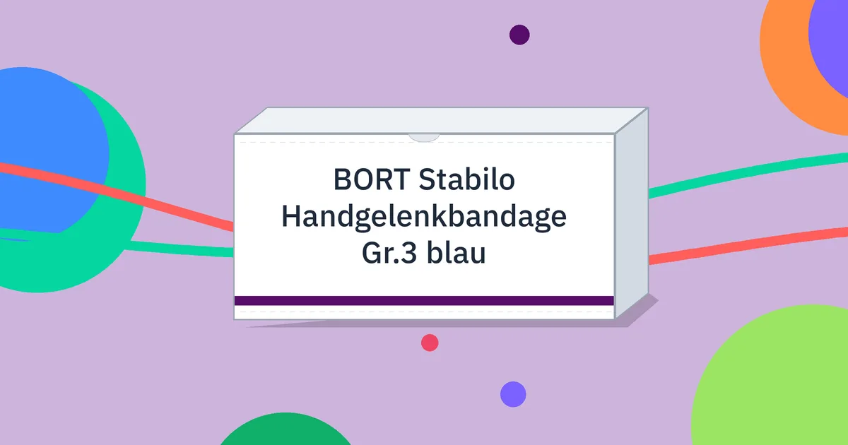 Symbolbild: Packung mit der Aufschrift BORT Stabilo Handgelenkbandage Gr.3 blau (PZN 08527497) – Verfügbarkeit und Bezug in Apotheken in Frankfurt am Main