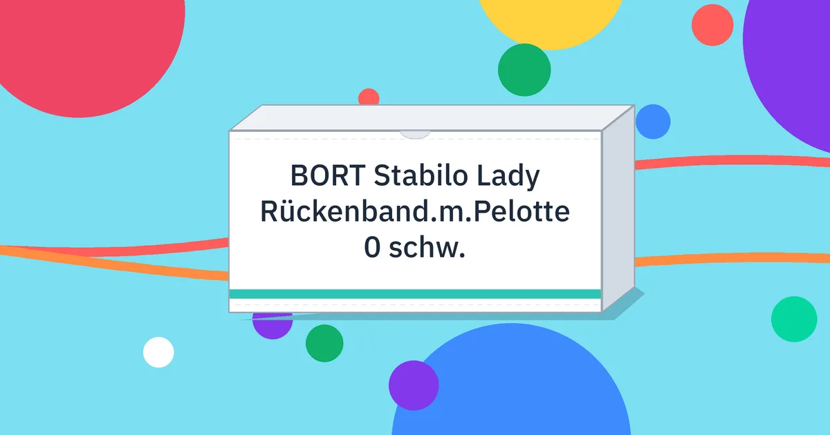 Symbolbild: Packung mit der Aufschrift BORT Stabilo Lady Rückenband.m.Pelotte 0 schw. (PZN 07672903) – Verfügbarkeit und Bezug in Apotheken in Frankfurt am Main