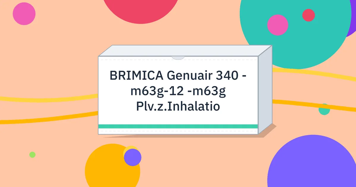 Symbolbild: Packung mit der Aufschrift BRIMICA Genuair 340 -m63g-12 -m63g Plv.z.Inhalatio (PZN 14035686) – Verfügbarkeit und Bezug in Apotheken in Frankfurt am Main