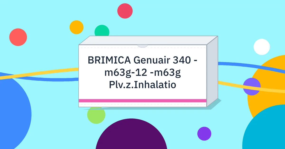 Symbolbild: Packung mit der Aufschrift BRIMICA Genuair 340 -m63g-12 -m63g Plv.z.Inhalatio (PZN 14371651) – Verfügbarkeit und Bezug in Apotheken in Frankfurt am Main