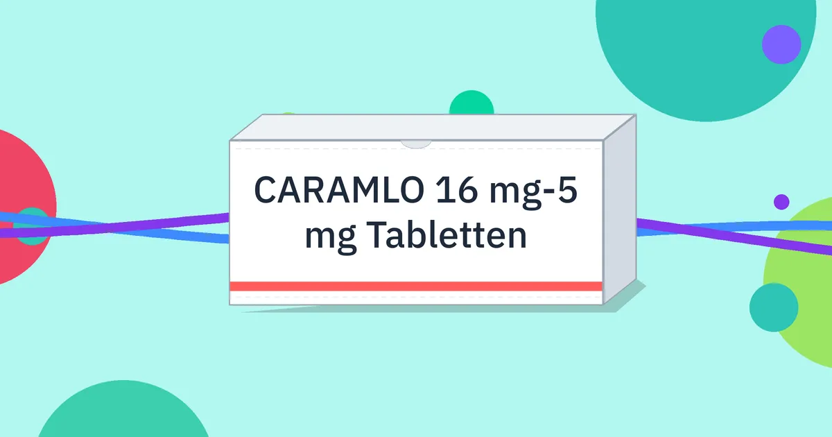 Symbolbild: Packung mit der Aufschrift CARAMLO 16 mg-5 mg Tabletten (PZN 18752545) – Verfügbarkeit und Bezug in Apotheken in Frankfurt am Main