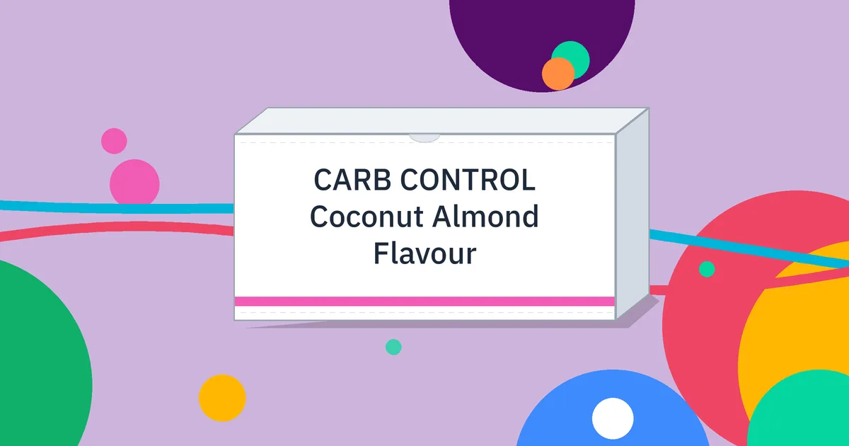 Symbolbild: Packung mit der Aufschrift CARB CONTROL Coconut Almond Flavour (PZN 14163220) – Verfügbarkeit und Bezug in Apotheken in Frankfurt am Main