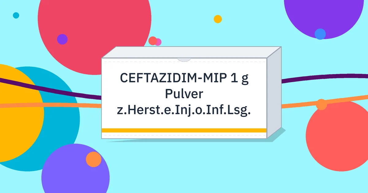 Symbolbild: Packung mit der Aufschrift CEFTAZIDIM-MIP 1 g Pulver z.Herst.e.Inj.o.Inf.Lsg. (PZN 11483616) – Verfügbarkeit und Bezug in Apotheken in Frankfurt am Main