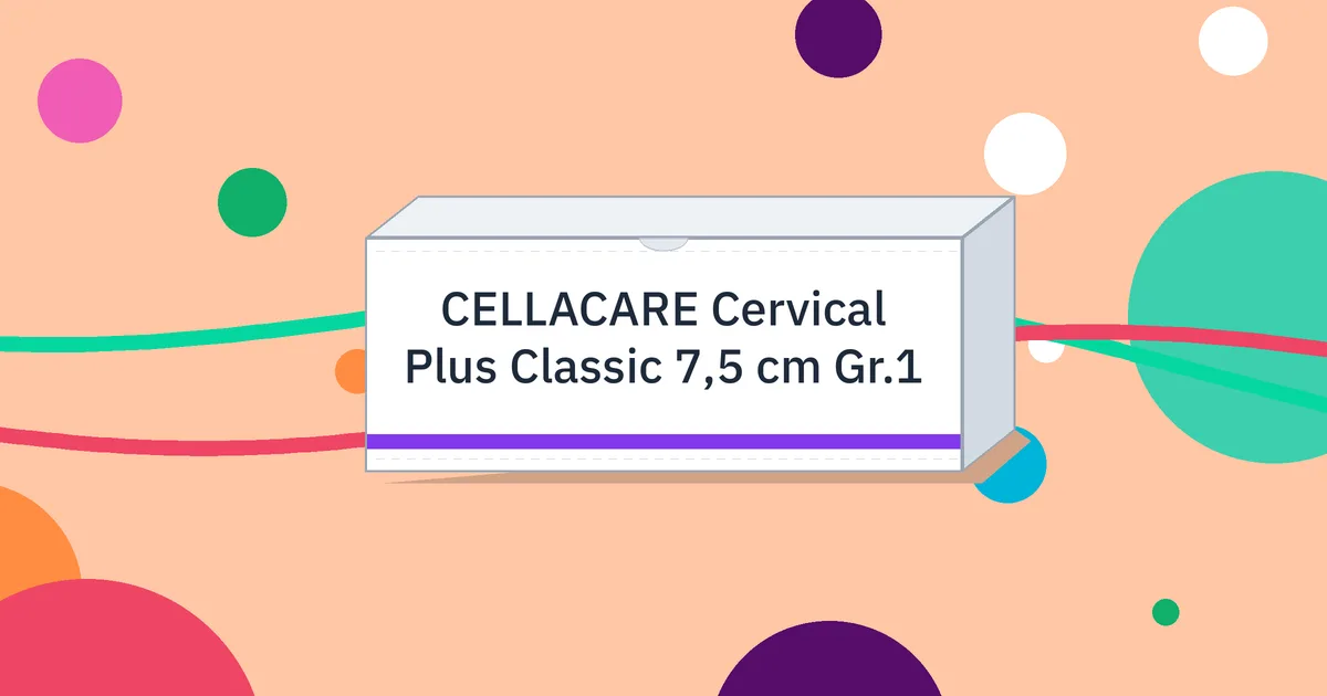 Symbolbild: Packung mit der Aufschrift CELLACARE Cervical Plus Classic 7,5 cm Gr.1 (PZN 20549320) – Verfügbarkeit und Bezug in Apotheken in Frankfurt am Main