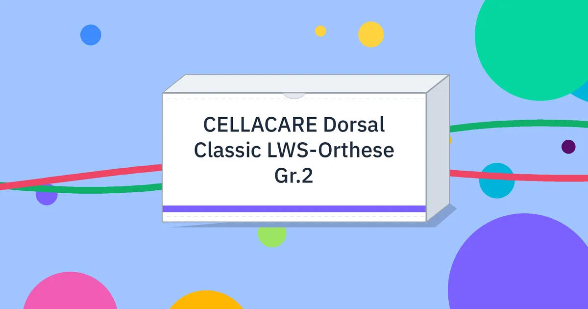 Symbolbild: Packung mit der Aufschrift CELLACARE Dorsal Classic LWS-Orthese Gr.2 (PZN 12647847) – Verfügbarkeit und Bezug in Apotheken in Frankfurt am Main