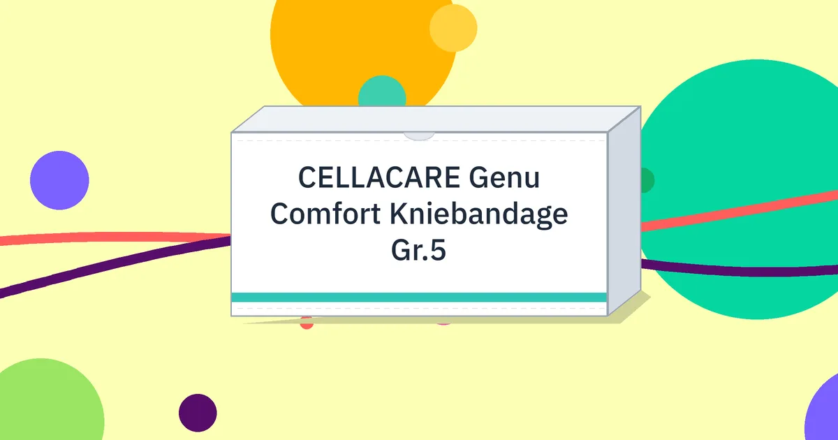 Symbolbild: Packung mit der Aufschrift CELLACARE Genu Comfort Kniebandage Gr.5 (PZN 20549751) – Verfügbarkeit und Bezug in Apotheken in Frankfurt am Main