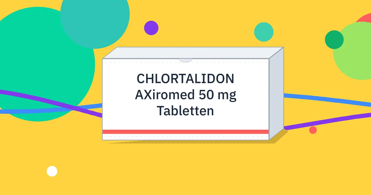 Symbolbild: Packung mit der Aufschrift CHLORTALIDON AXiromed 50 mg Tabletten (PZN 19508066) – Verfügbarkeit und Bezug in Apotheken in Frankfurt am Main