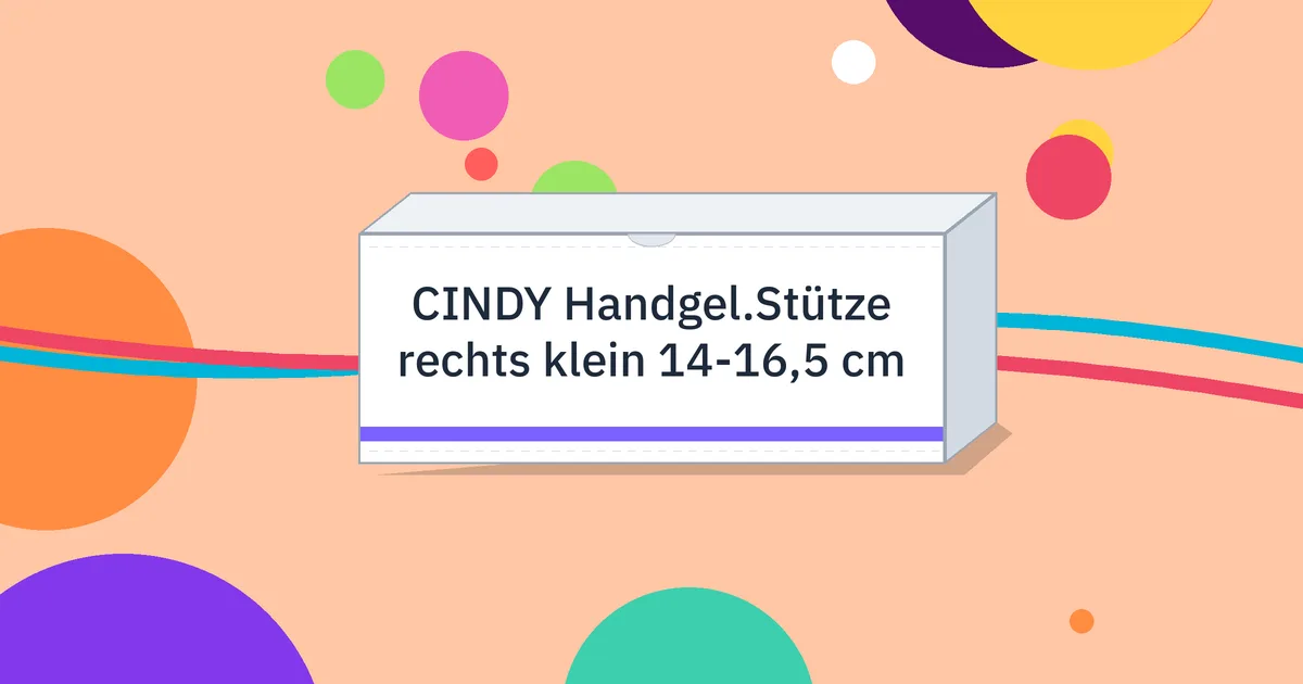 Symbolbild: Packung mit der Aufschrift CINDY Handgel.Stütze rechts klein 14-16,5 cm (PZN 04496908) – Verfügbarkeit und Bezug in Apotheken in Frankfurt am Main