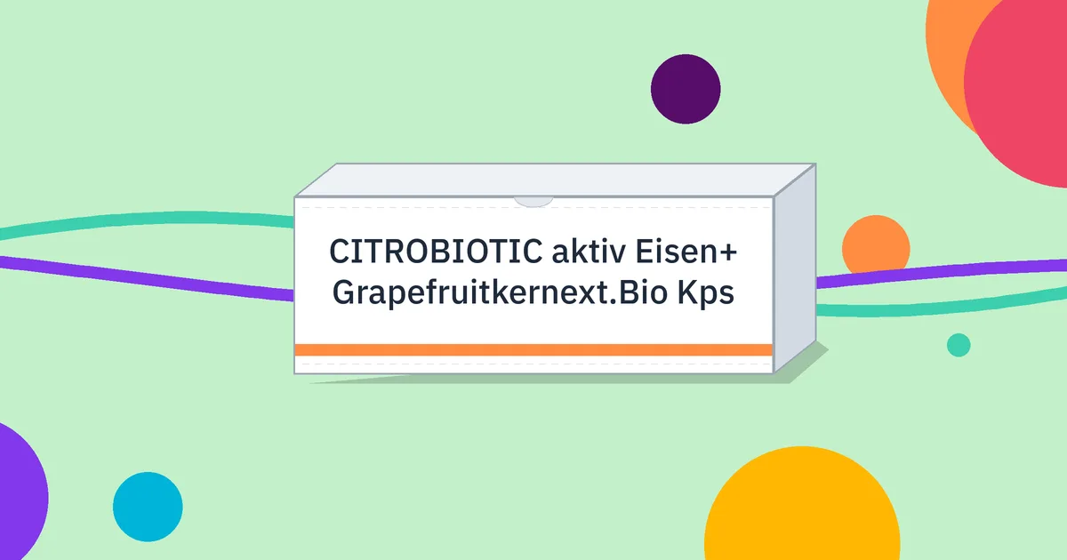 Symbolbild: Packung mit der Aufschrift CITROBIOTIC aktiv Eisen+ Grapefruitkernext.Bio Kps (PZN 17817716) – Verfügbarkeit und Bezug in Apotheken in Frankfurt am Main