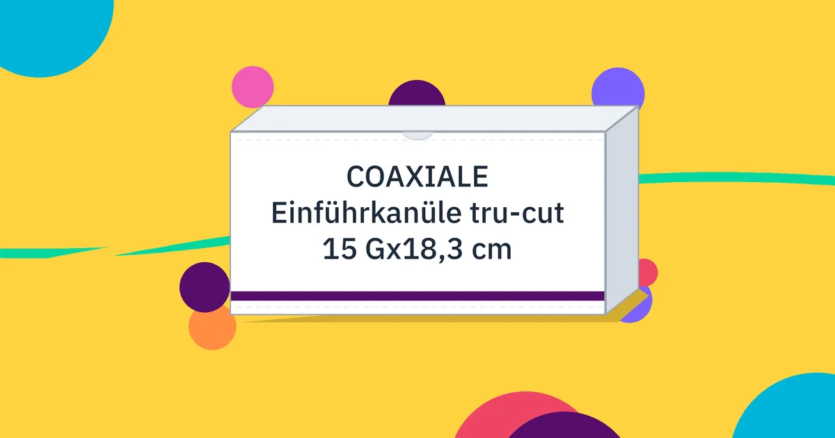 Symbolbild: Packung mit der Aufschrift COAXIALE Einführkanüle tru-cut 15 Gx18,3 cm (PZN 16087641) – Verfügbarkeit und Bezug in Apotheken in Frankfurt am Main