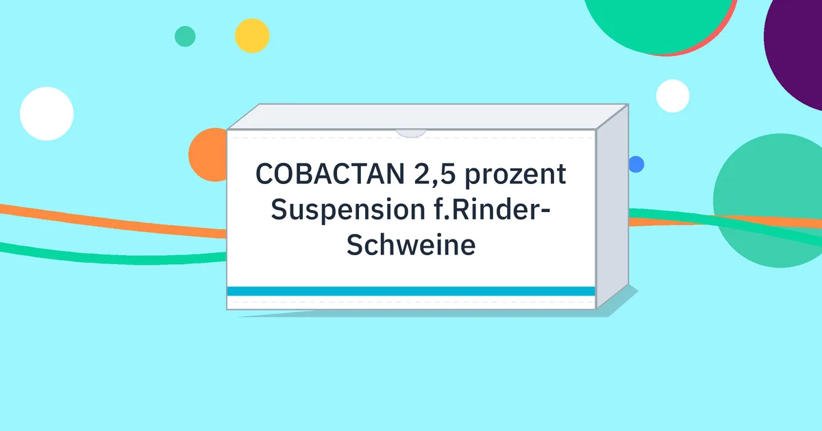 Symbolbild: Packung mit der Aufschrift COBACTAN 2,5 prozent Suspension f.Rinder-Schweine (PZN 07253862) – Verfügbarkeit und Bezug in Apotheken in Frankfurt am Main