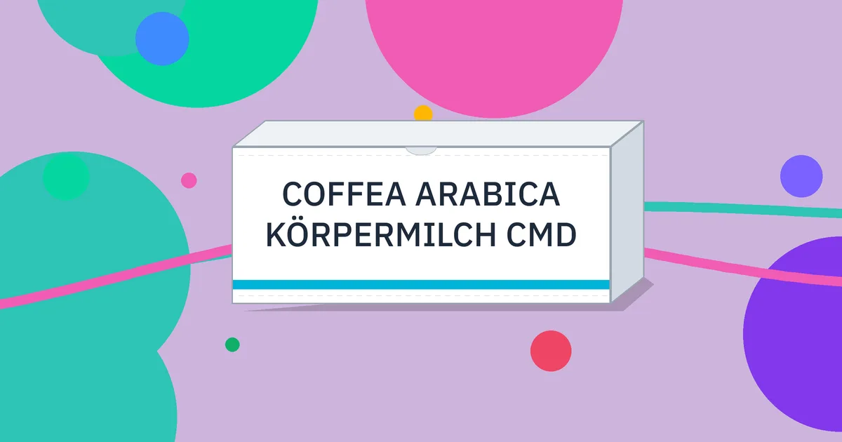 Symbolbild: Packung mit der Aufschrift COFFEA ARABICA KÖRPERMILCH CMD (PZN 16122521) – Verfügbarkeit und Bezug in Apotheken in Frankfurt am Main