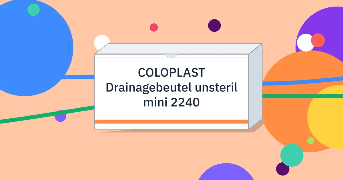 Symbolbild: Packung mit der Aufschrift COLOPLAST Drainagebeutel unsteril mini 2240 (PZN 07387700) – Verfügbarkeit und Bezug in Apotheken in Frankfurt am Main