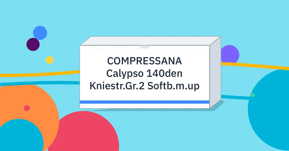 Symbolbild: Packung mit der Aufschrift COMPRESSANA Calypso 140den Kniestr.Gr.2 Softb.m.up (PZN 05704674) – Verfügbarkeit und Bezug in Apotheken in Frankfurt am Main