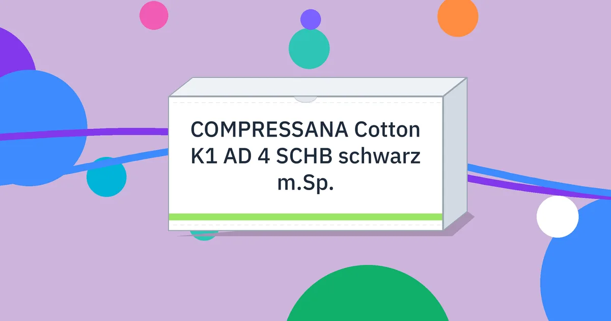 Symbolbild: Packung mit der Aufschrift COMPRESSANA Cotton K1 AD 4 SCHB schwarz m.Sp. (PZN 16959006) – Verfügbarkeit und Bezug in Apotheken in Frankfurt am Main