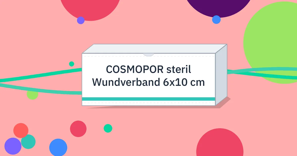 Symbolbild: Packung mit der Aufschrift COSMOPOR steril Wundverband 6x10 cm (PZN 15782511) – Verfügbarkeit und Bezug in Apotheken in Frankfurt am Main