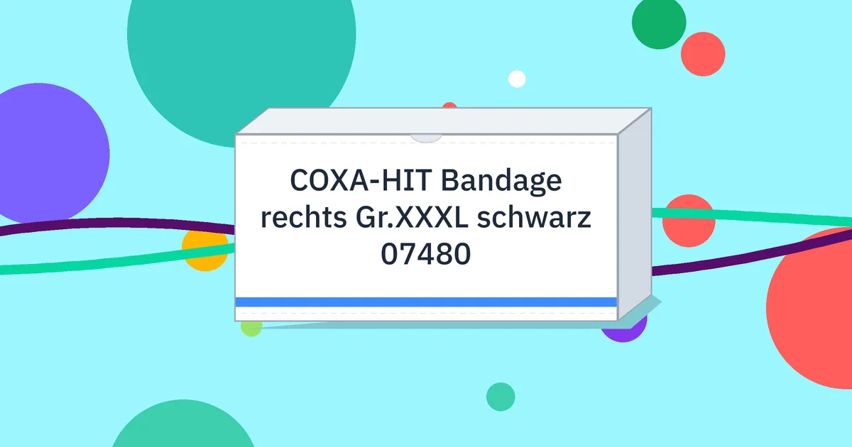 Symbolbild: Packung mit der Aufschrift COXA-HIT Bandage rechts Gr.XXXL schwarz 07480 (PZN 11236237) – Verfügbarkeit und Bezug in Apotheken in Frankfurt am Main