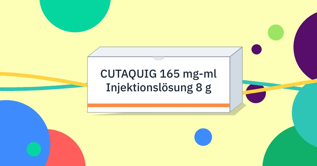 Symbolbild: Packung mit der Aufschrift CUTAQUIG 165 mg-ml Injektionslösung 8 g (PZN 15821501) – Verfügbarkeit und Bezug in Apotheken in Frankfurt am Main