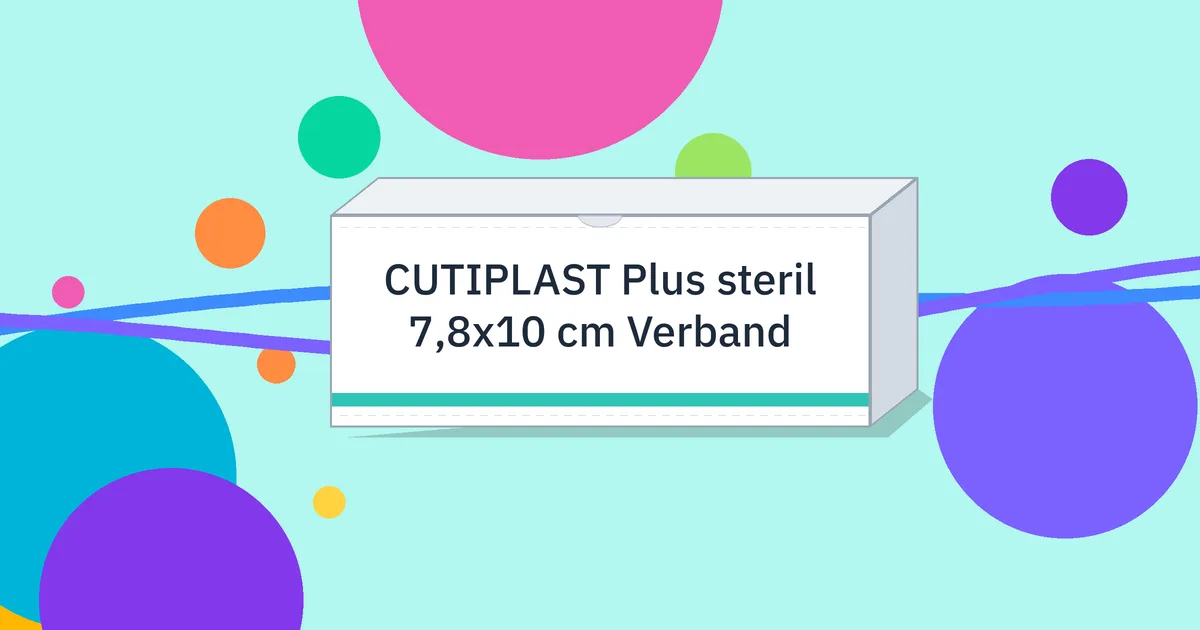 Symbolbild: Packung mit der Aufschrift CUTIPLAST Plus steril 7,8x10 cm Verband (PZN 10275063) – Verfügbarkeit und Bezug in Apotheken in Frankfurt am Main
