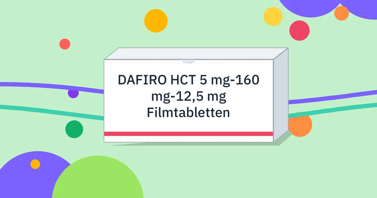 Symbolbild: Packung mit der Aufschrift DAFIRO HCT 5 mg-160 mg-12,5 mg Filmtabletten (PZN 12561330) – Verfügbarkeit und Bezug in Apotheken in Frankfurt am Main