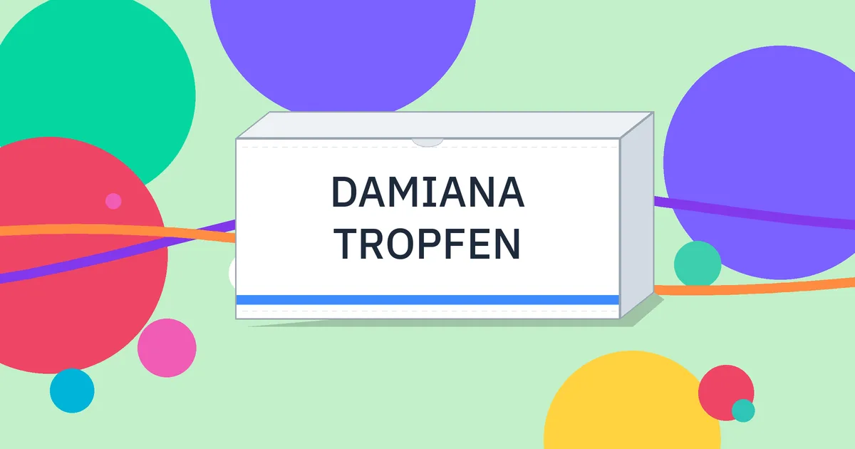 Symbolbild: Packung mit der Aufschrift DAMIANA TROPFEN (PZN 12372735) – Verfügbarkeit und Bezug in Apotheken in Frankfurt am Main