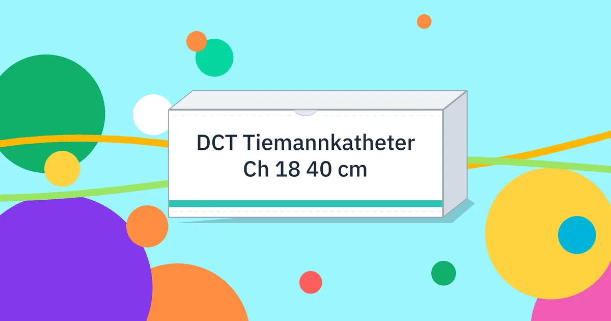 Symbolbild: Packung mit der Aufschrift DCT Tiemannkatheter Ch 18 40 cm (PZN 11318952) – Verfügbarkeit und Bezug in Apotheken in Frankfurt am Main