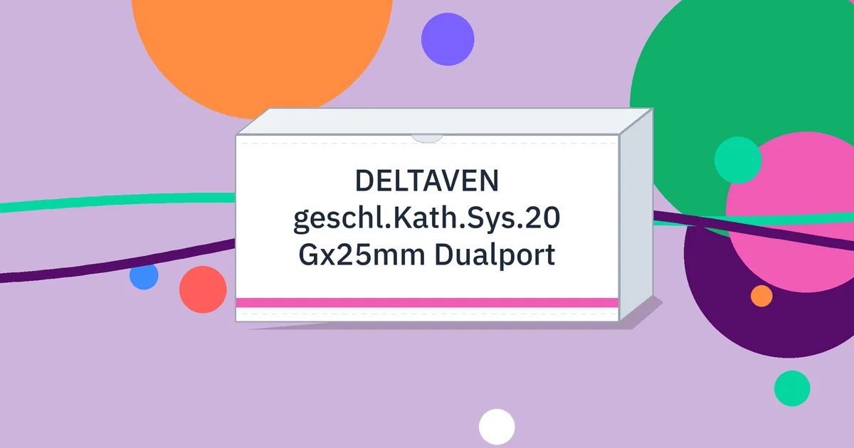Symbolbild: Packung mit der Aufschrift DELTAVEN geschl.Kath.Sys.20 Gx25mm Dualport (PZN 13977050) – Verfügbarkeit und Bezug in Apotheken in Frankfurt am Main
